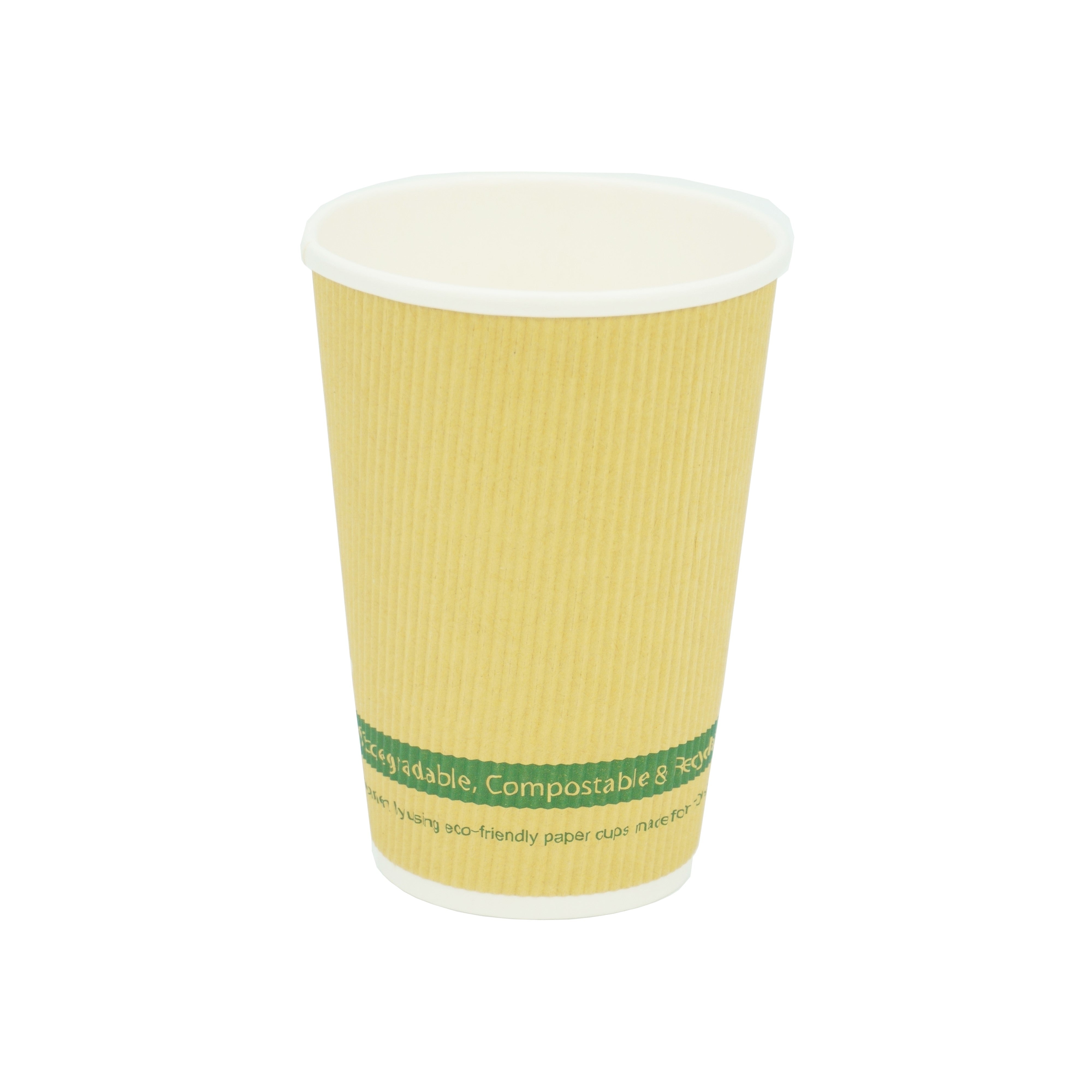 16oz Aqueous Coated Compostable Kraft Ripple Wrap Paper Coffee Cup ...